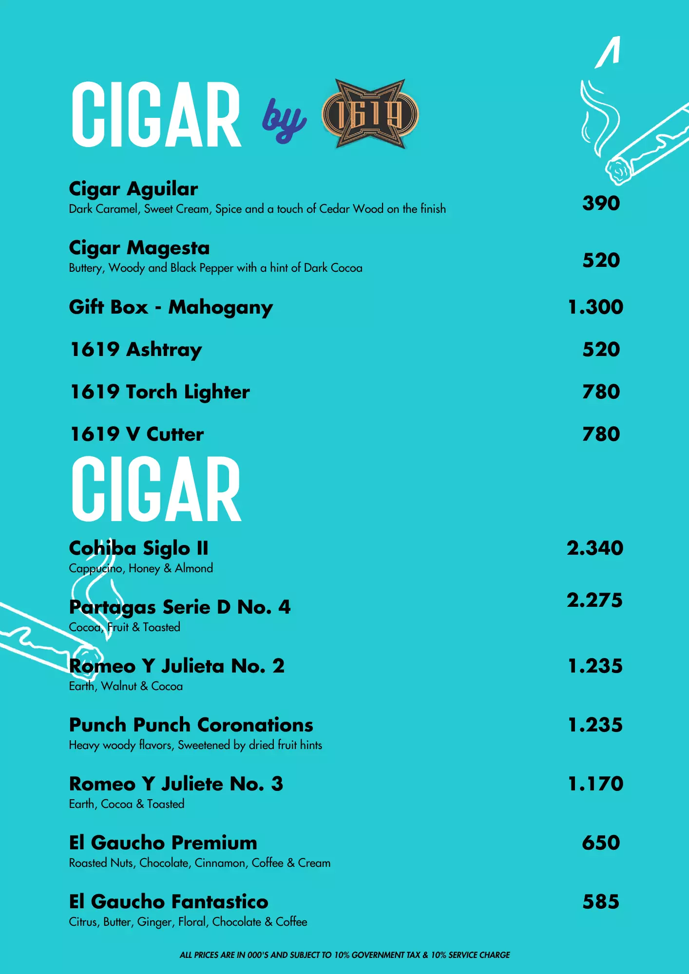 SHISHA & CIGARS | Beach Club | Menu